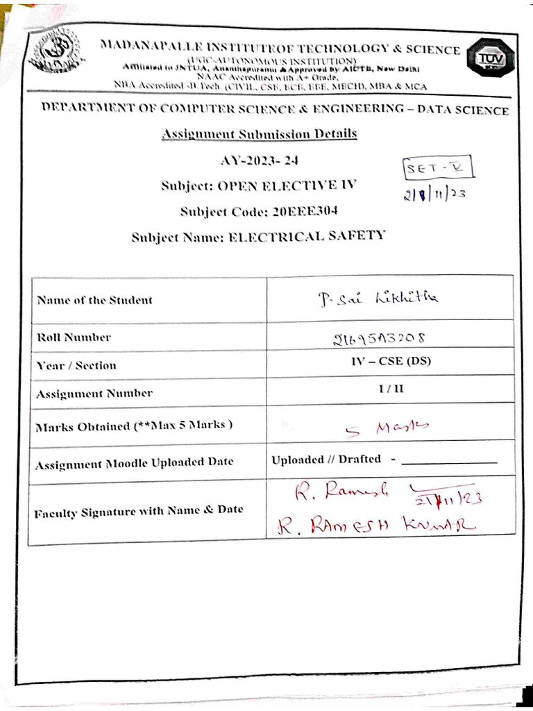 Electrical Safety Assignment 2 | PDF