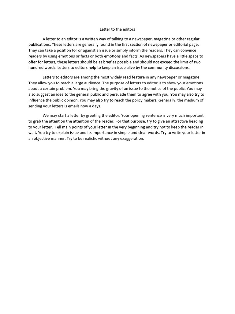 Letter To The Editors | Download Free PDF | Letter To The Editor ...