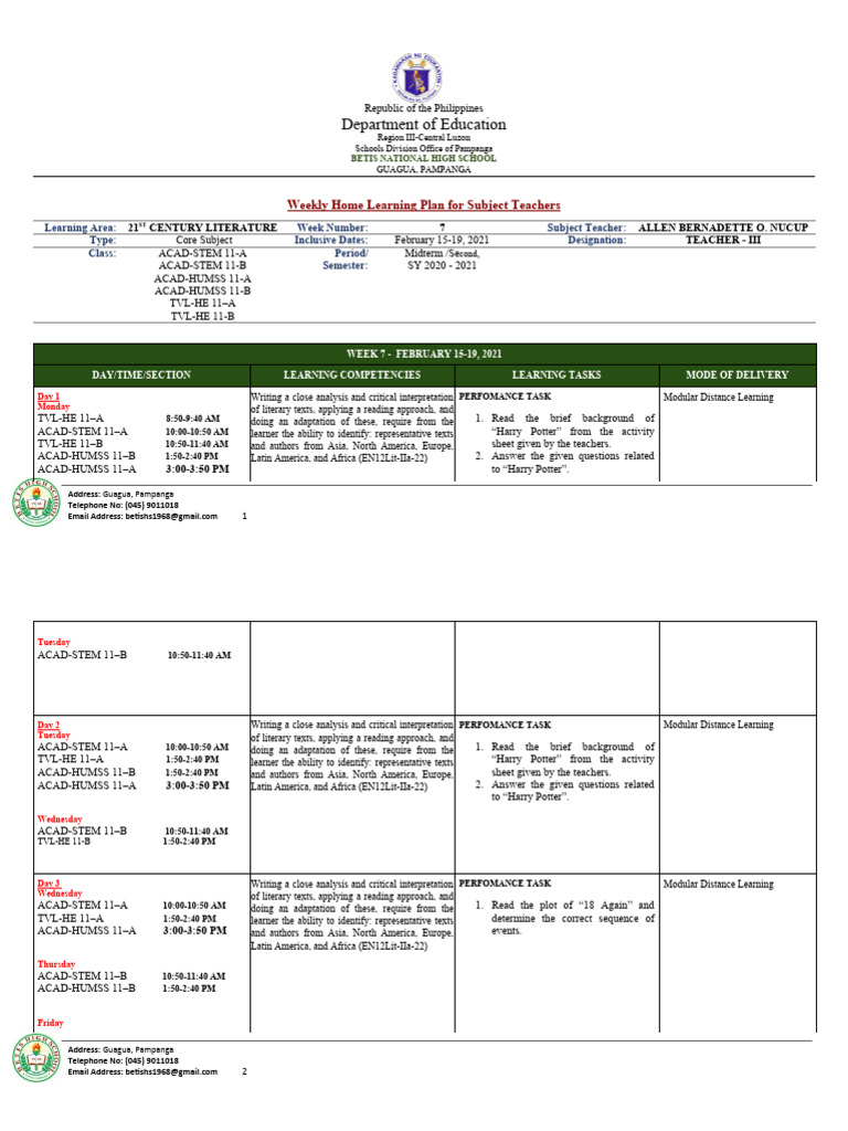 WHLP Q2 Week 7 21st CENTURY LITERATURE | PDF | Cognition | Human Communication