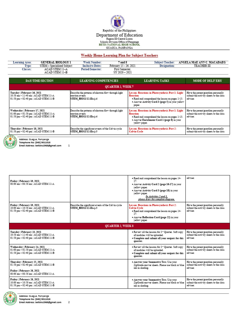 WHLP General Biology 1 Q2 Week7 8 | PDF
