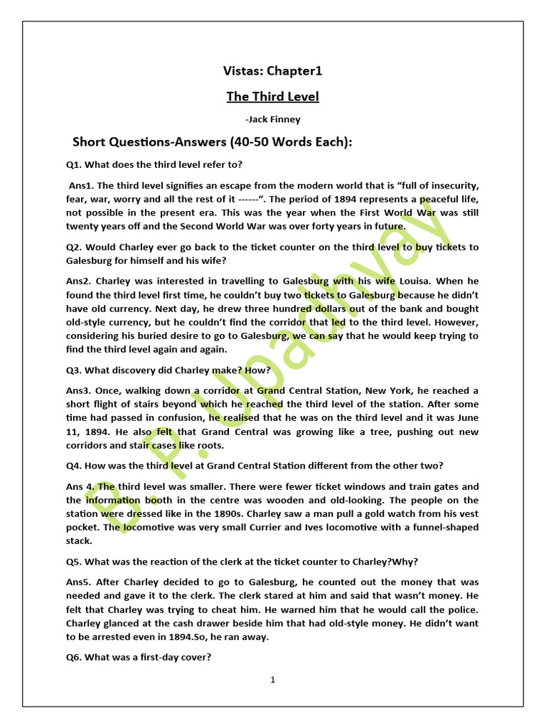 Vistas 1- The Third Level-Questions-Answersn | PDF