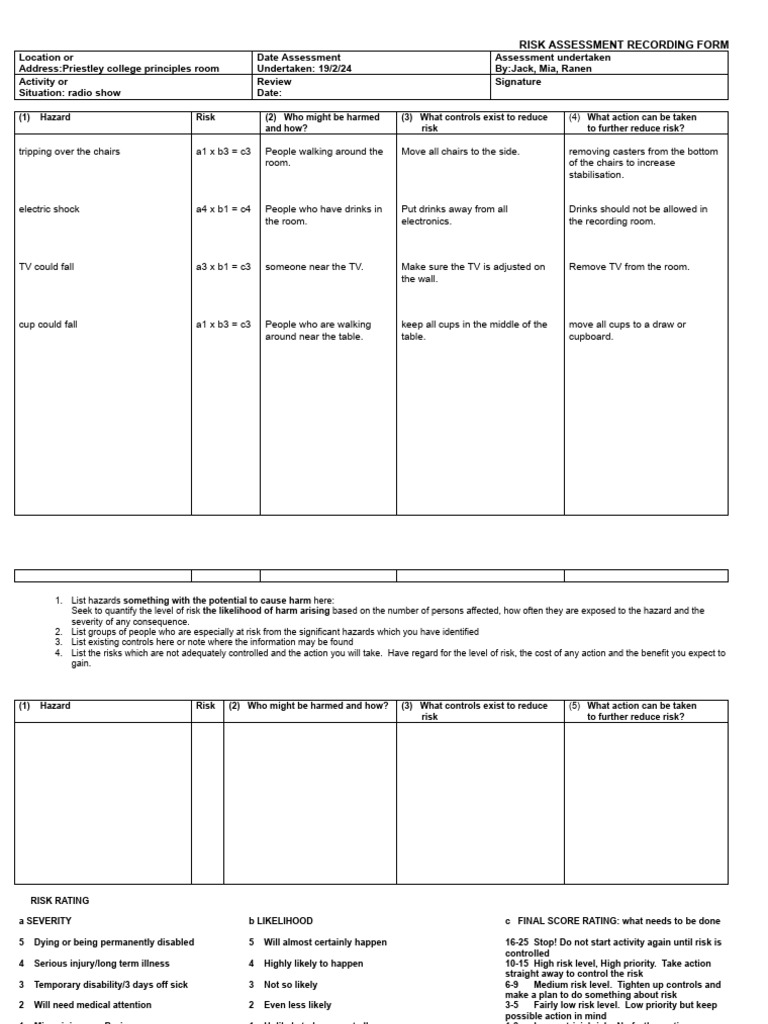Risk Assessment For Interview Room | PDF | Risk | Hazards