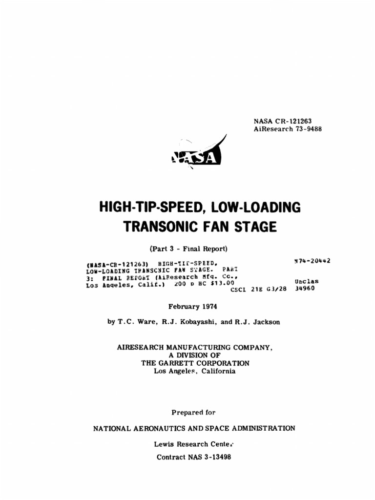 1974 - HIGH-TIP-SPEED, LOW-LOADING Fan Stage Design | PDF | Turbine | Thermocouple