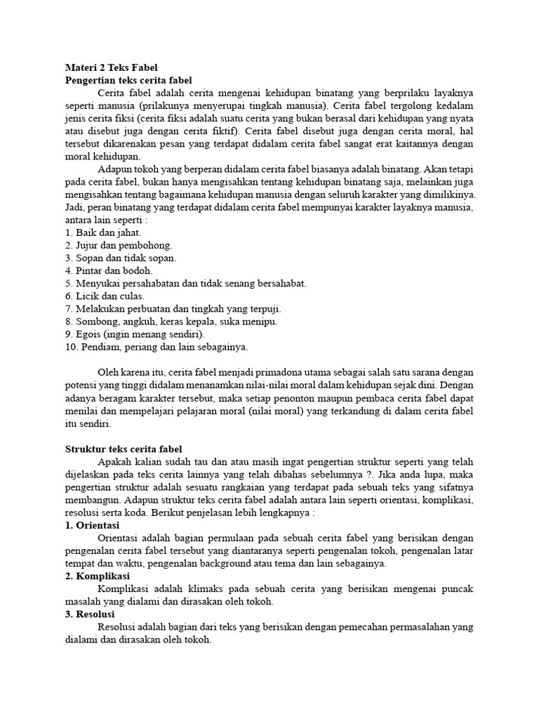 Materi 2 Teks Fabel Lengkap | PDF