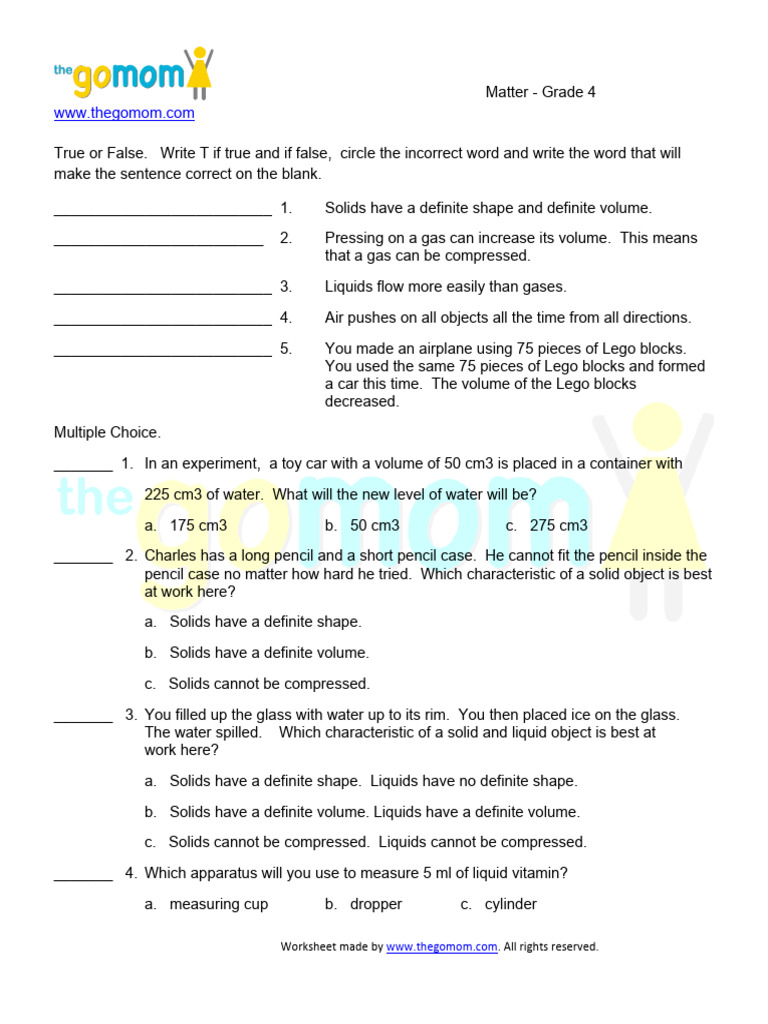 Matter Grade 4 | PDF | Liquids | Pressure