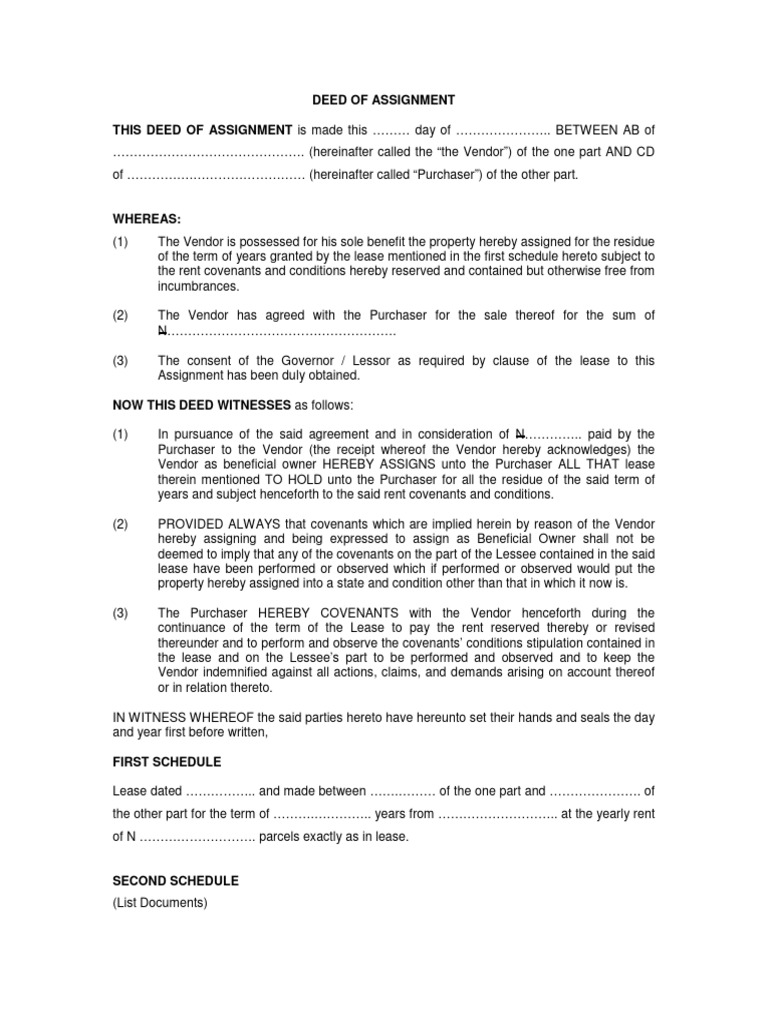 Deed of Assignment for Property Transfer | PDF | Lease | Assignment (Law)