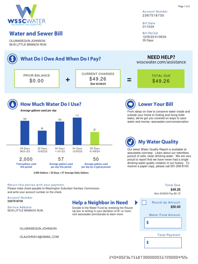 WSSC Water Bill 2367518730 02092024 | PDF | Fee | Service Industries