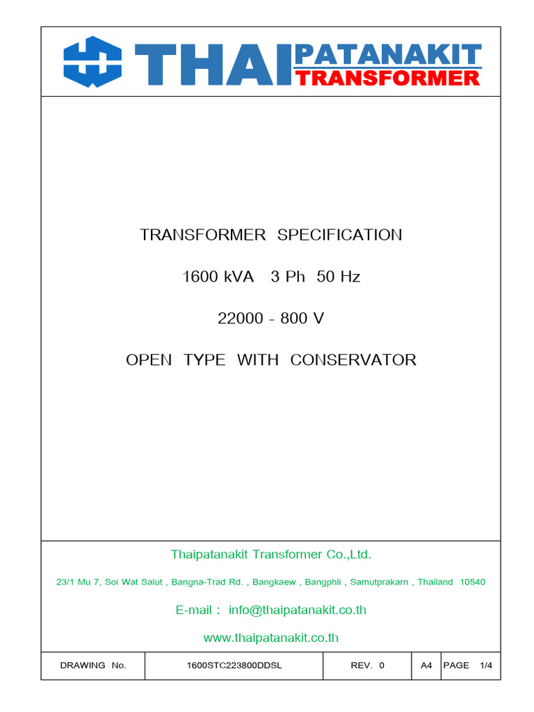 Transformer Specs for Engineers | PDF | Transformer | Electric Power