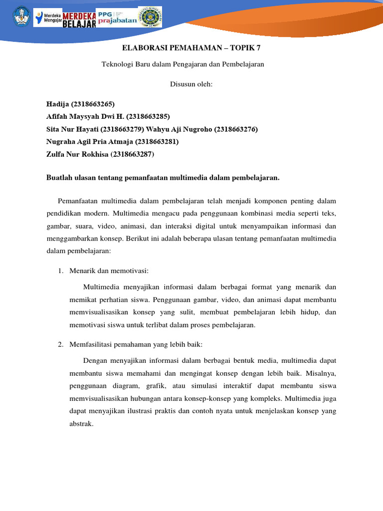 Elaborasi Pemahaman - Topik 7 | PDF