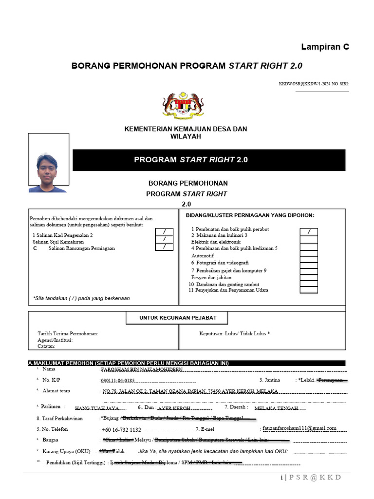 Borang Permohonan Start Right 2.0 | PDF