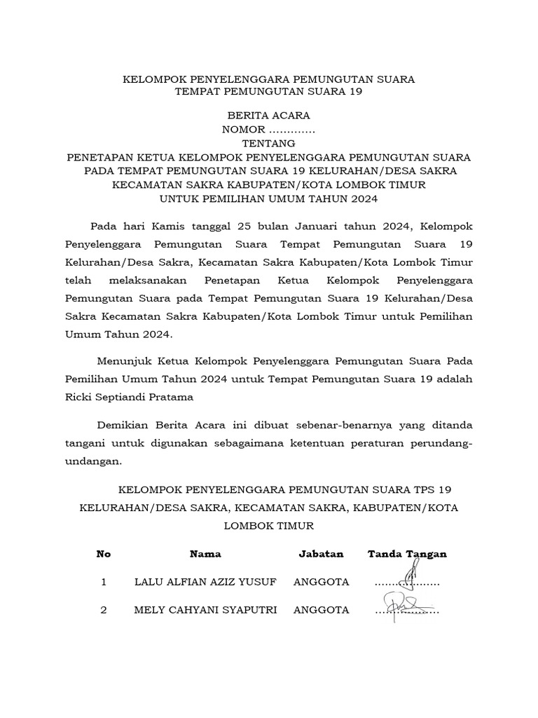 Format Ba Kpps Ketua Kpps | PDF