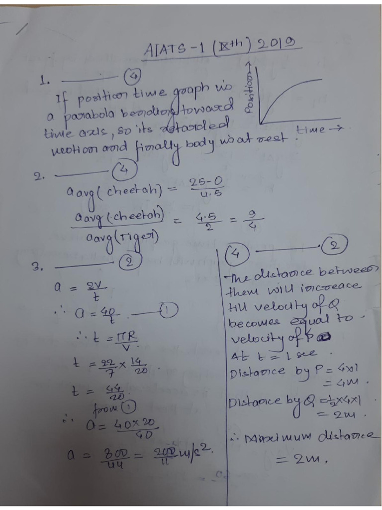 9th AIATS 2019 1st Physics Solution | PDF