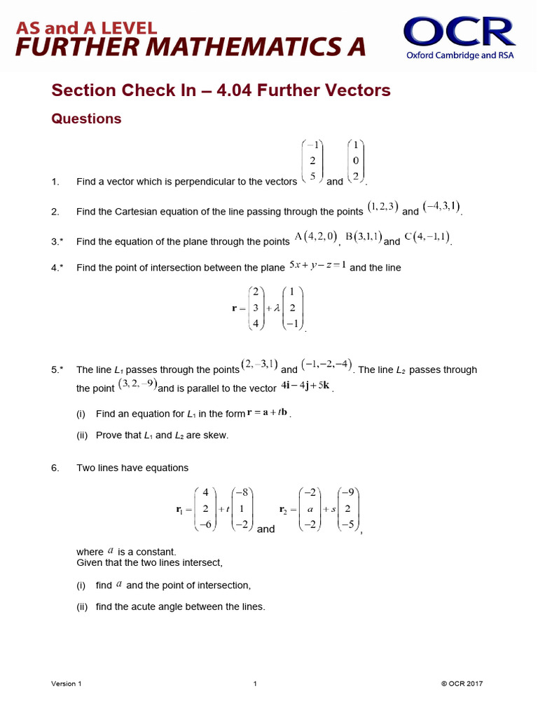 4.04 Further Vectors | PDF | Equations | Euclidean Vector