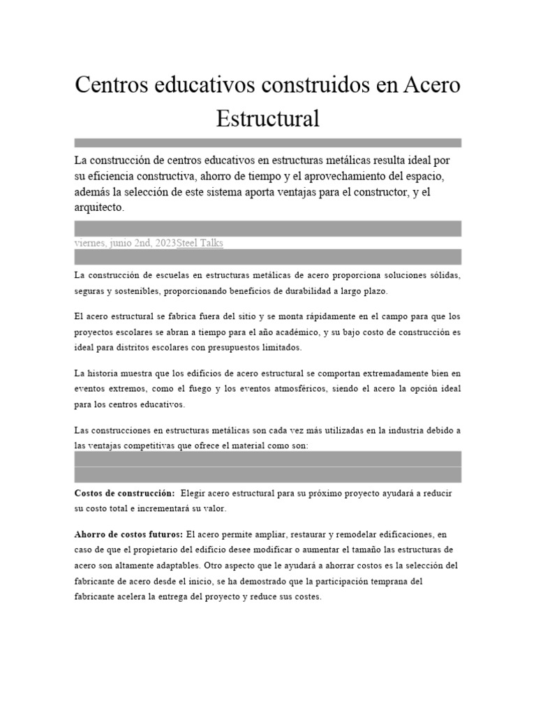 Centros Educativos Construidos en Acero Estructural | PDF | Acero | edificio