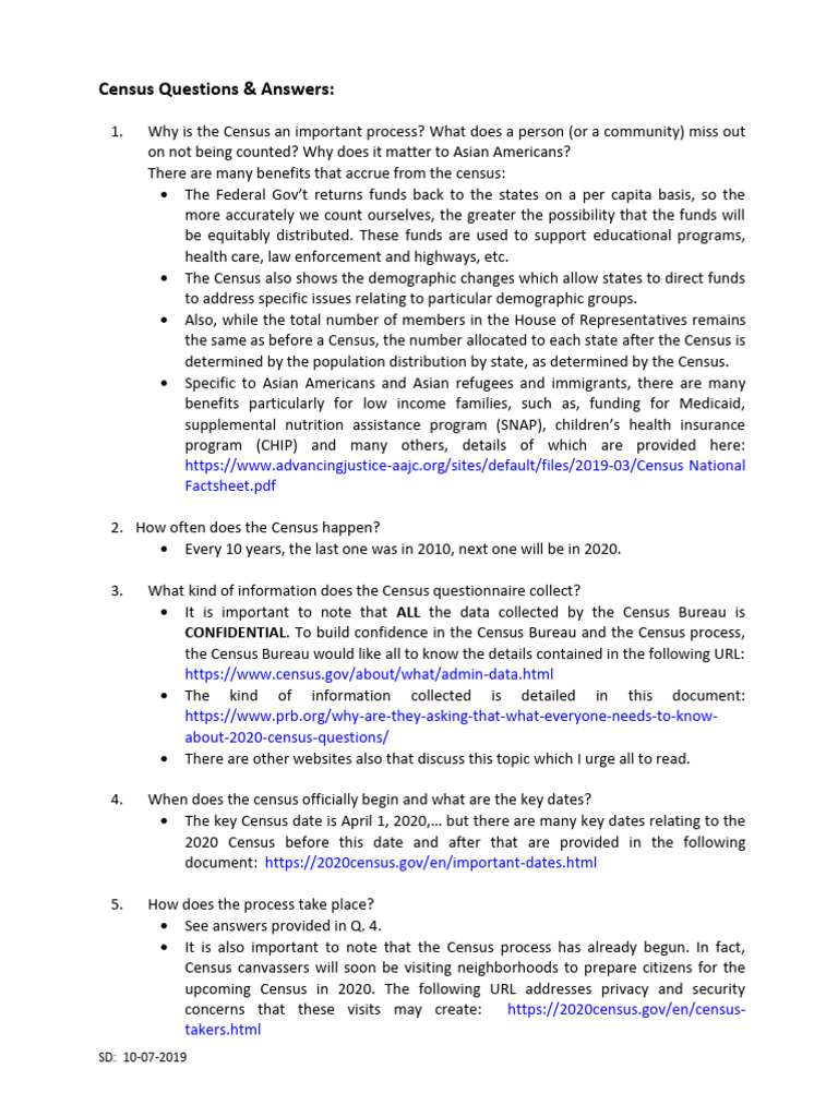 Census Questions Answers v2.11 | PDF | Census | Race And Ethnicity In ...