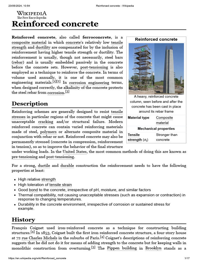 Reinforced Concrete - Wikipedia | PDF | Reinforced Concrete | Concrete
