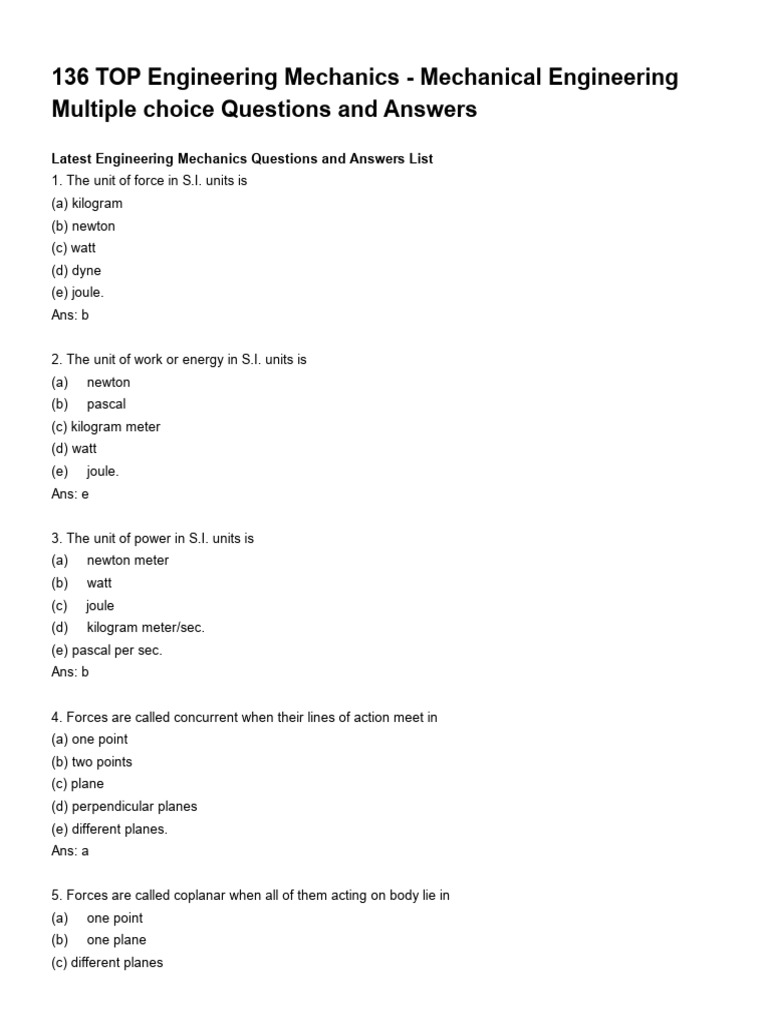 136 TOP Engineering Mechanics Mechanical Engineering Multiple Choice ... 136 TOP Engineering Mechanics Mechanical Engineering Multiple Choice ...
