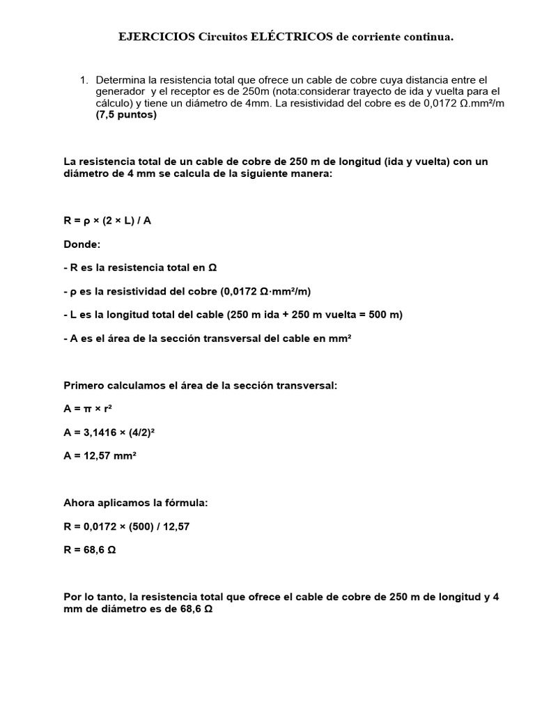 EJERCICIOS Circuitos ELÉCTRICOS de Corriente Continua | PDF | Resistencia Eléctrica y ...