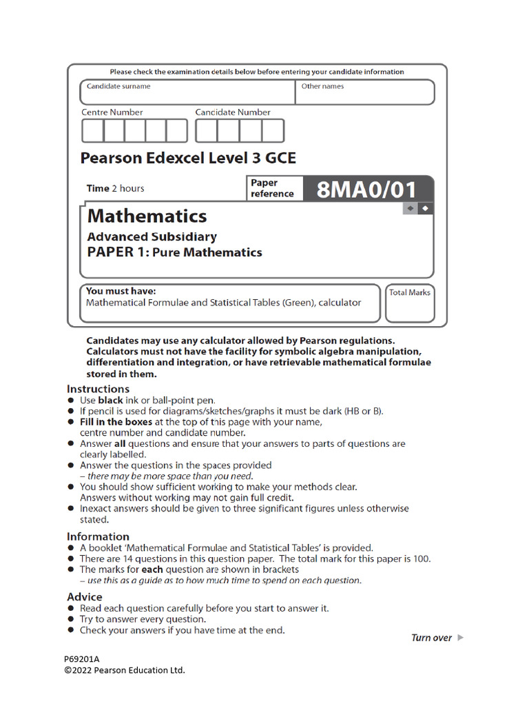 Pure Mathematics Exam Paper 2206 | PDF | Equations | Mathematical Objects