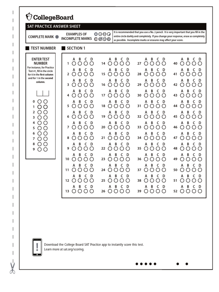 SAT Practice Test 1 Answer Sheet | PDF