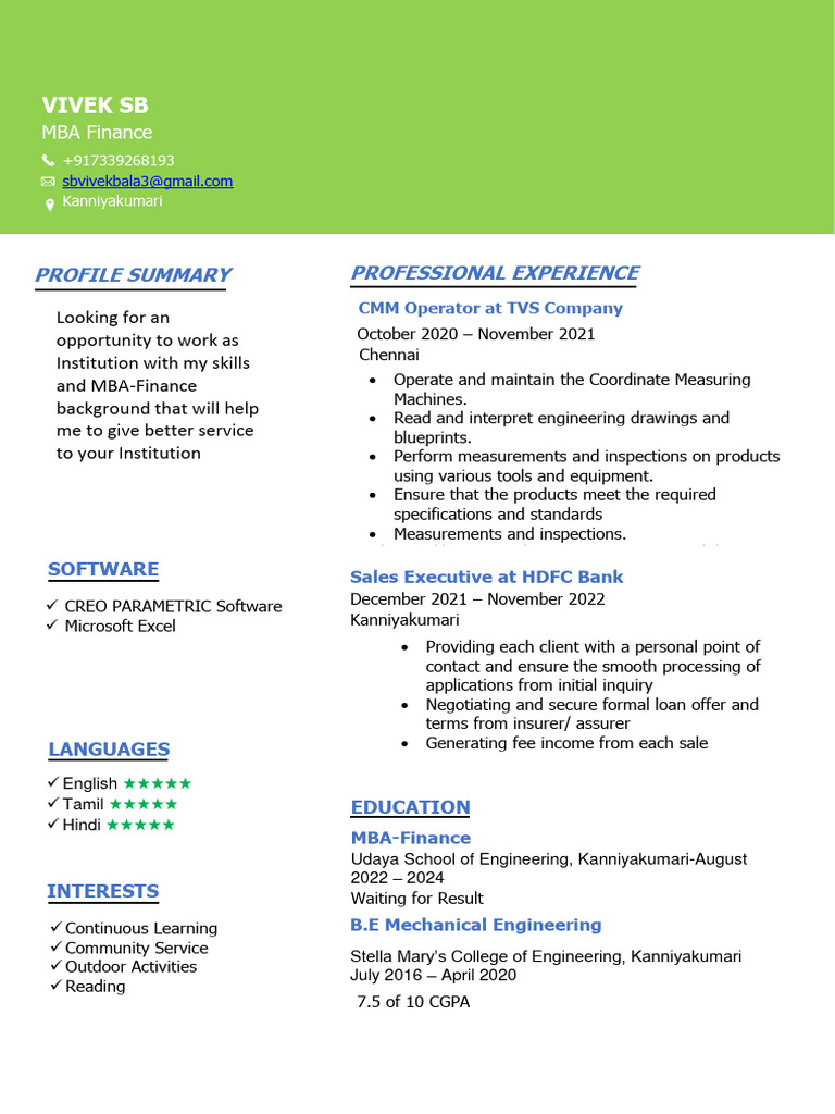 Vivek S B Resume | PDF