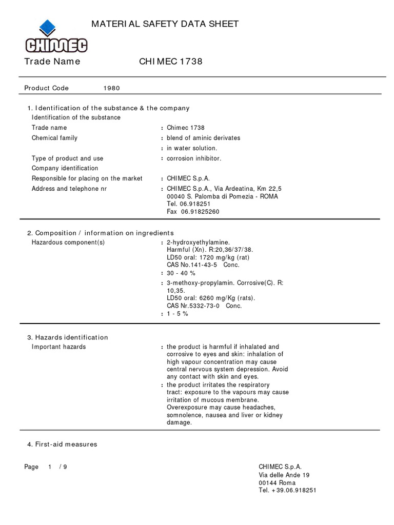 MSDS 1738 Eng | PDF | Water | Waste Management