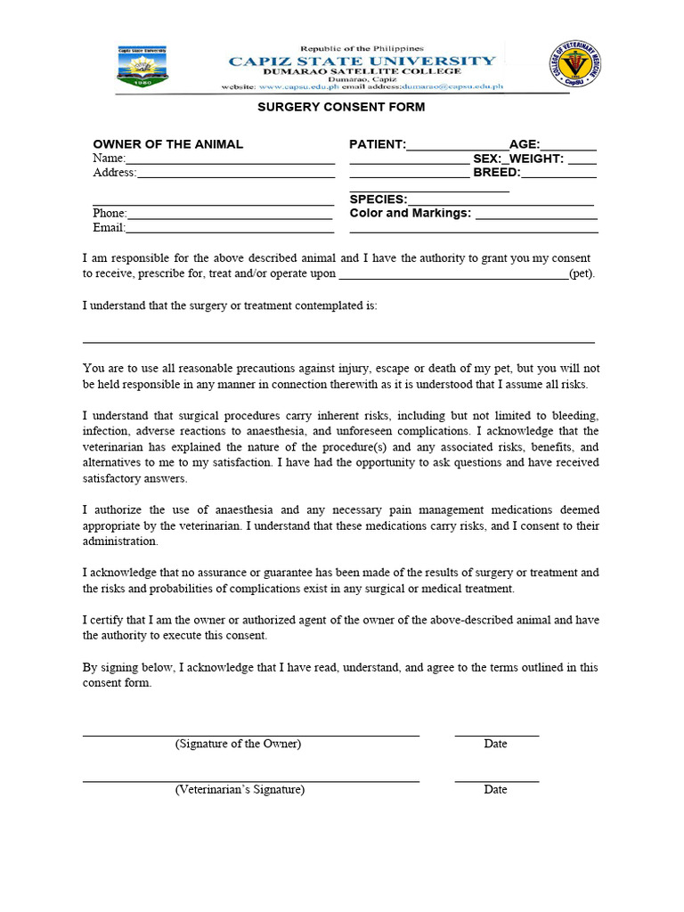 Surgery Consent Form | PDF | Self-Improvement
