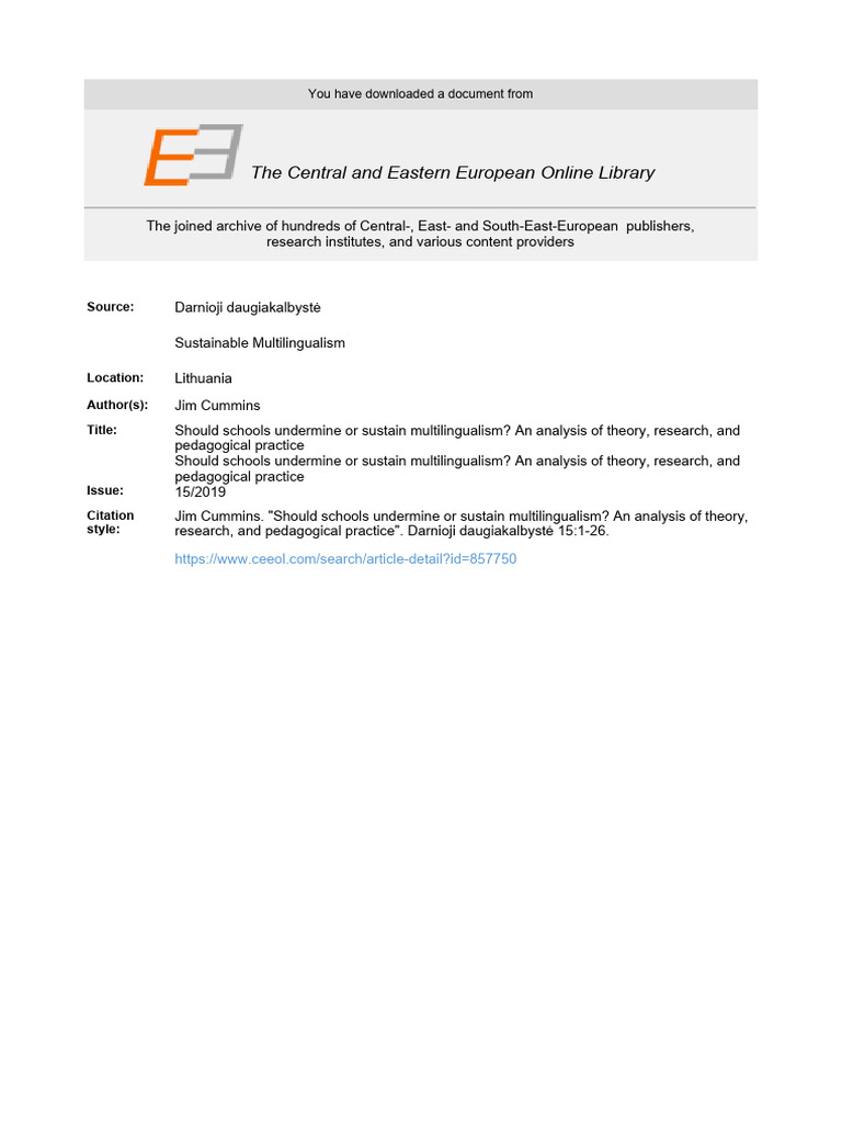 Cummins, J (2019a) | PDF | Multilingualism | Second Language