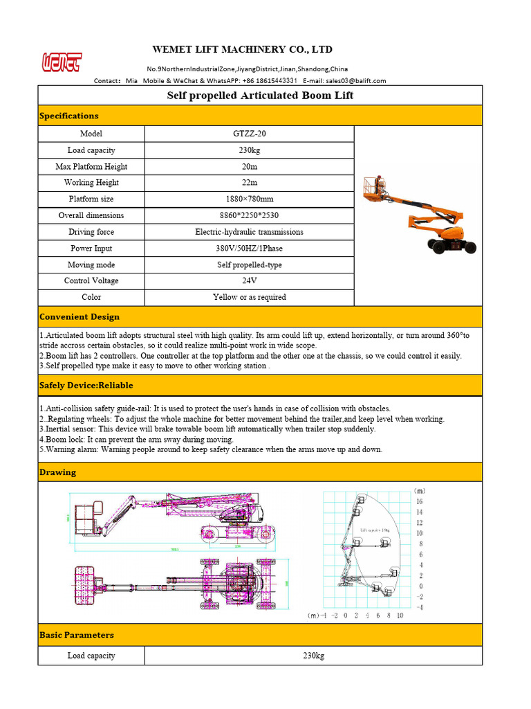 20m Self Propelled Boom Lift | PDF | Elevator | Vehicles