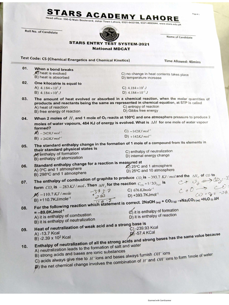 Thermochemistry and Reaction Kinetics Stars Academy | PDF
