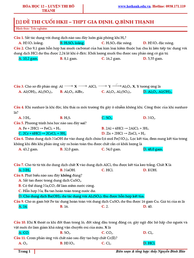 (22.23) H12. TUYỂN TẬP ĐỀ THI HKII (TN) | PDF