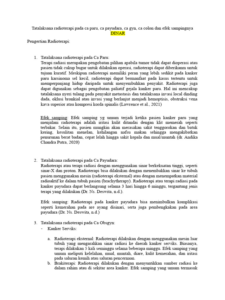 Tatalaksana Radioterapi Pada Ca Paru | PDF | Sains & Matematika