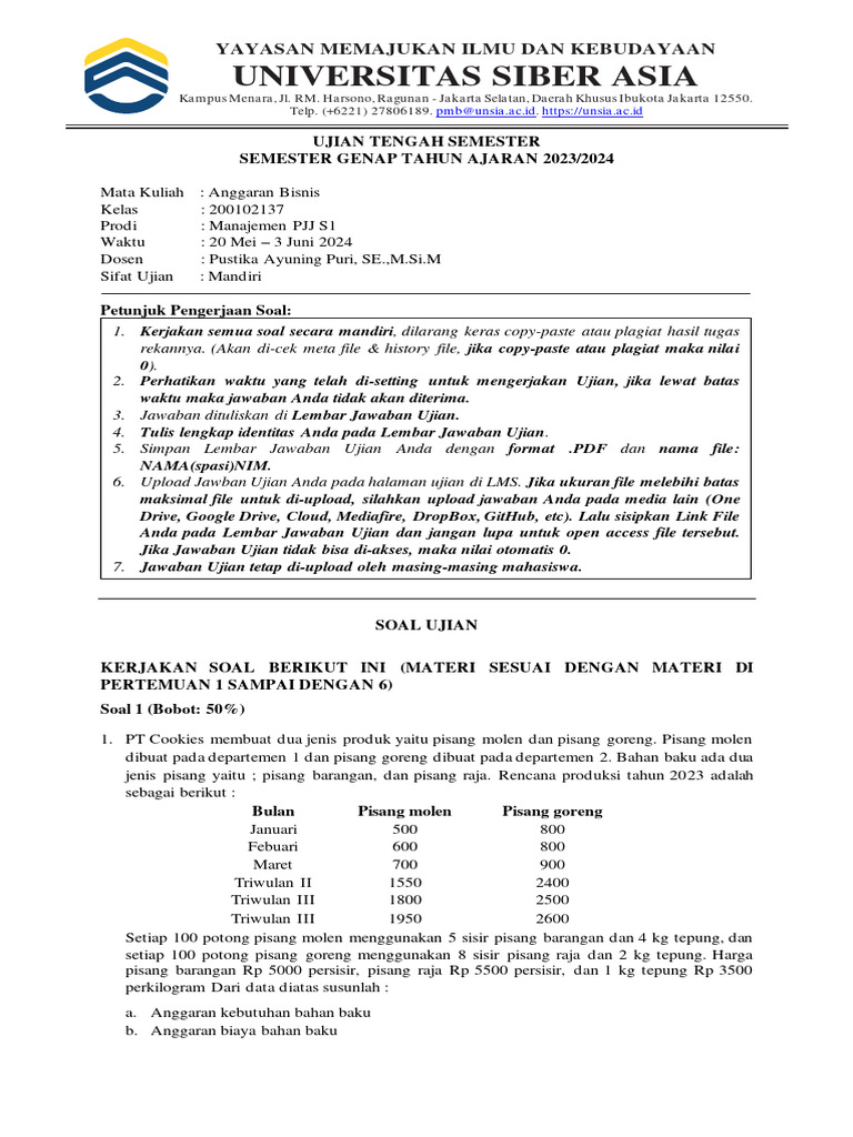 Uts Anggaran Bisnis 2024 | PDF