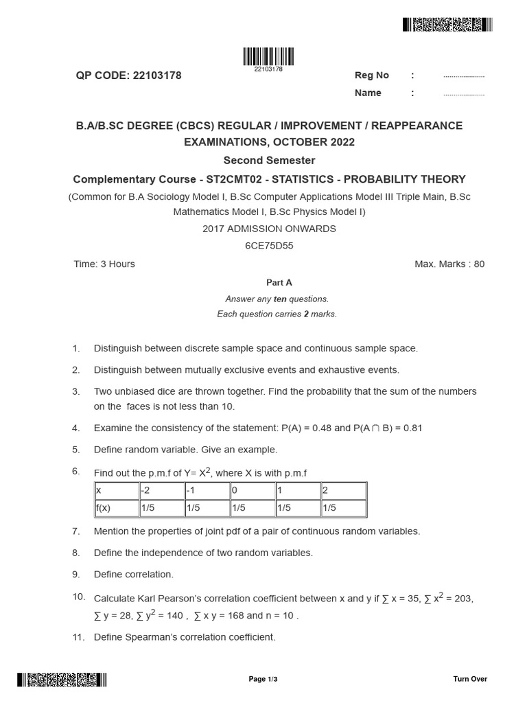 ST2CMT02 Statistics Probability Theory | PDF | Probability Theory ...
