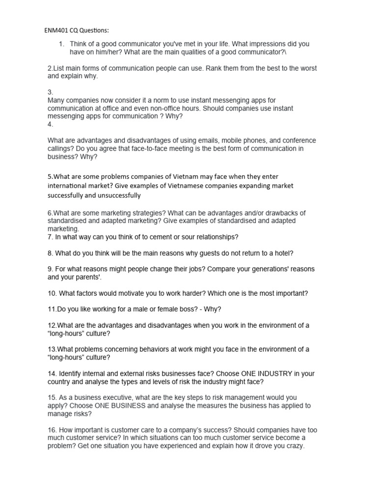 ENM401 CQ Questions Edited | PDF | Communication