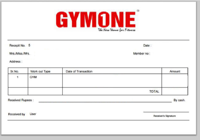 Gym Membership Receipt Template | PDF
