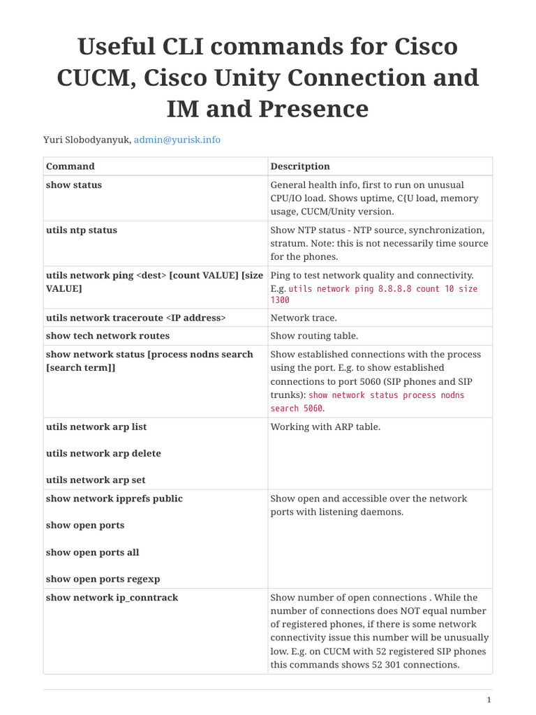 Cisco CUCM CLI Useful Commands Cheat Sheet | PDF | Password | Session Initiation Protocol