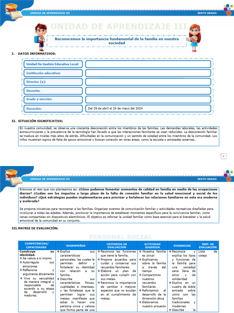6° Unidad de Aprendizaje III - 2024 | PDF | Evaluación | Números