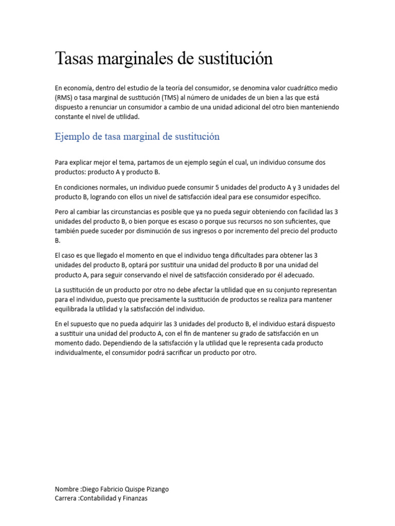 Tasa Marginal de Sustitución: Ejemplo y Explicación | PDF | Crecimiento ...