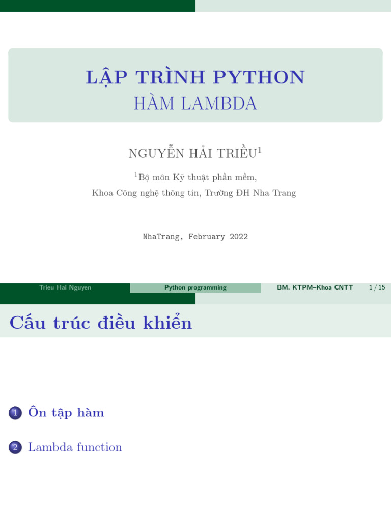 Lập Trình Python Hàm Lambda: Nguyễn Hải Triều | PDF