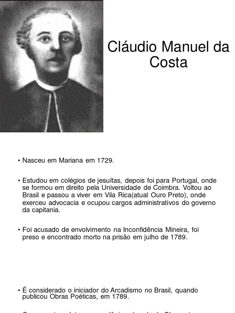 Cláudio Manuel da Costa: Pioneiro do Arcadismo | PDF | Poesia