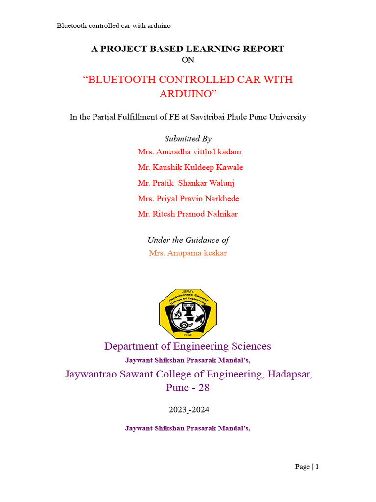 PBL-PROJECT Final REPORT | PDF | Bluetooth | Arduino