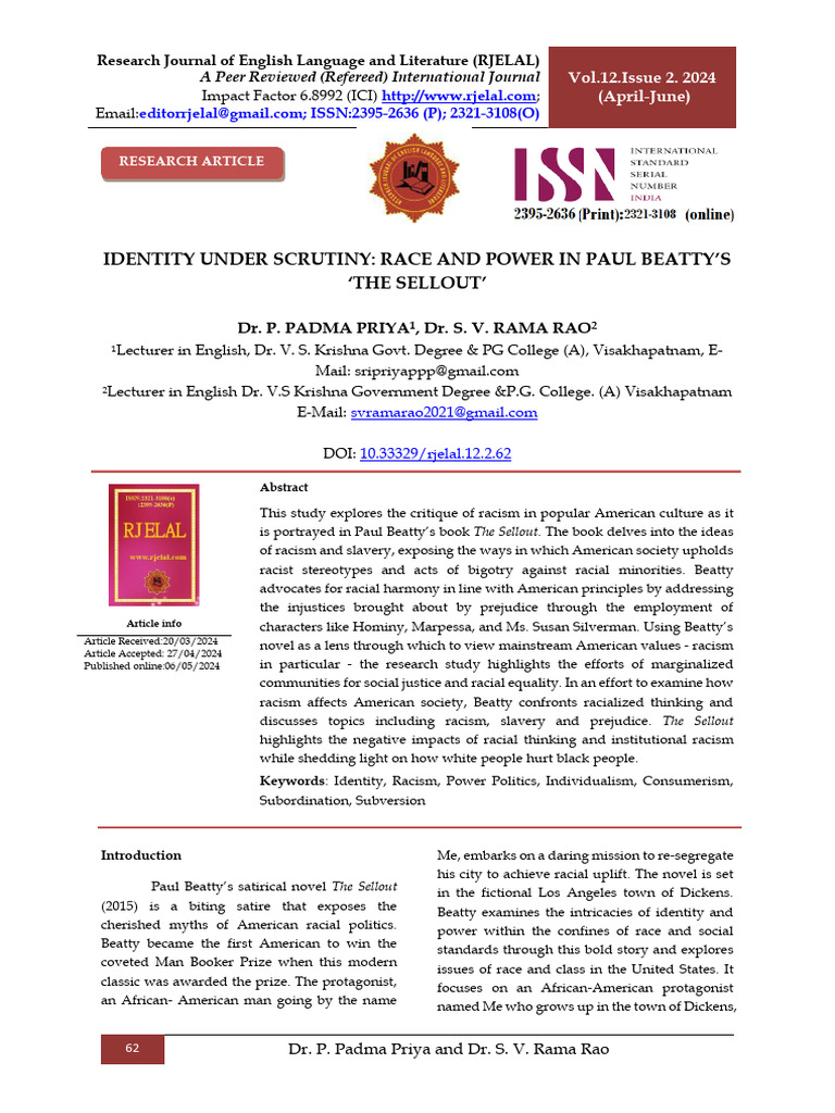 62-70 Dr. P. PADMA PRIYA | PDF | Identity (Social Science) | Racism