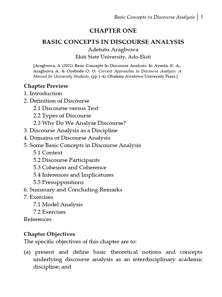 Chapter One Basic Concepts in Discourse Analysis | PDF | Linguistics | Discourse