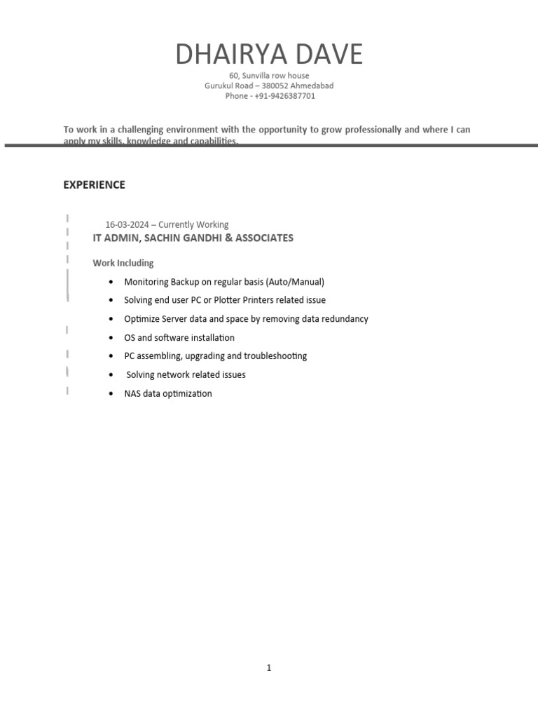 DHAIRYA DAVE-CV | PDF | Operating System | Personal Computers