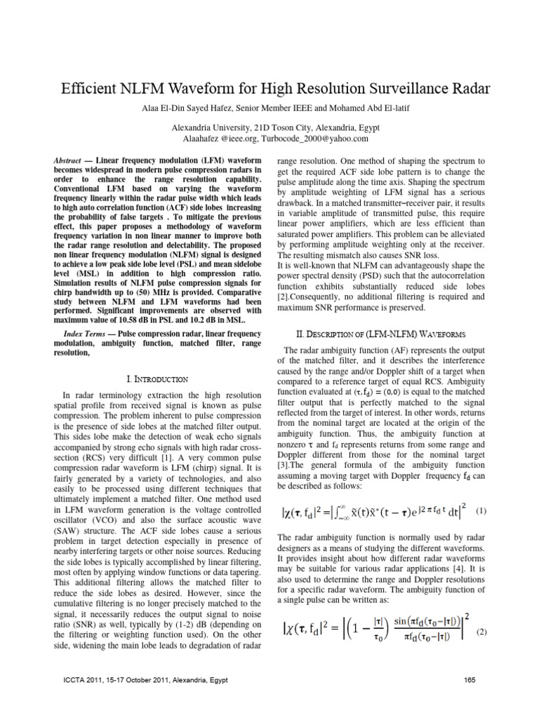 NLFM Waveform for Enhanced Radar Resolution | PDF | Radar | Filter ...