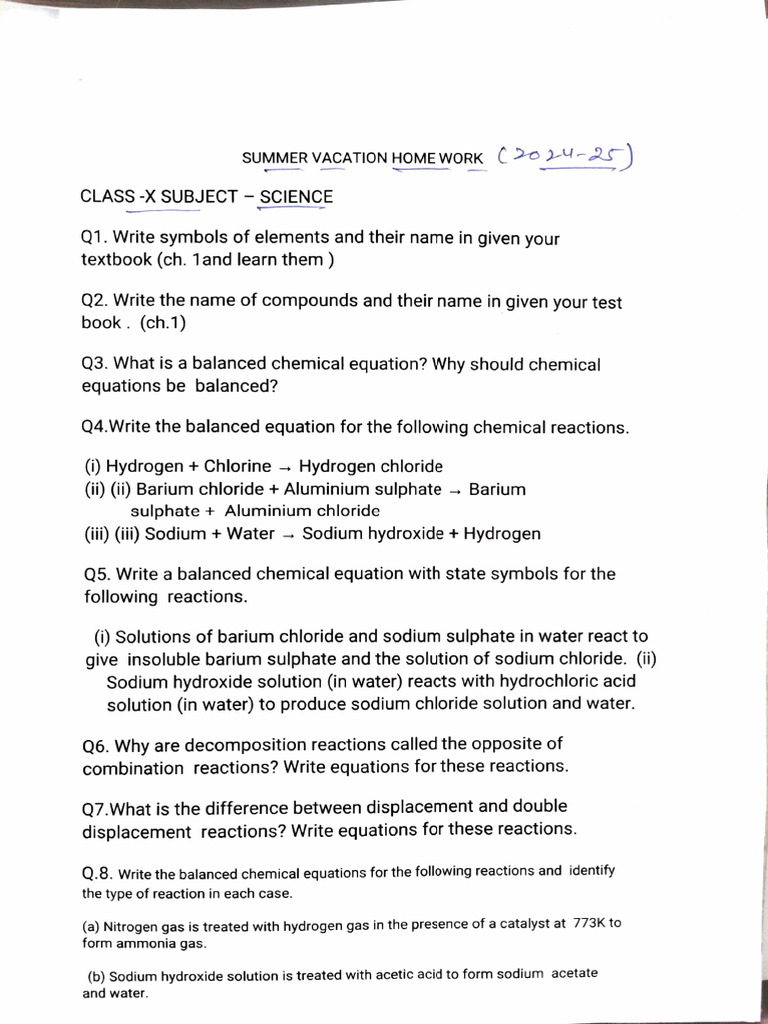 Class 10 HHW (2024-25) | PDF | Oxide | Hydroxide