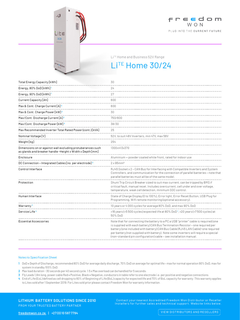 Freedom Won Spec Sheet - LiTE Home 30 - 24 | PDF | Power Inverter ...