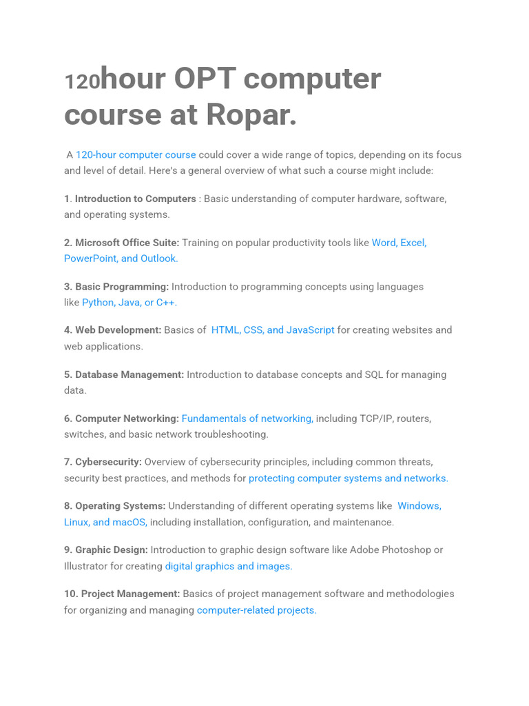 120hour OPT Computer Course at Ropar | PDF | Mobile App | Communication