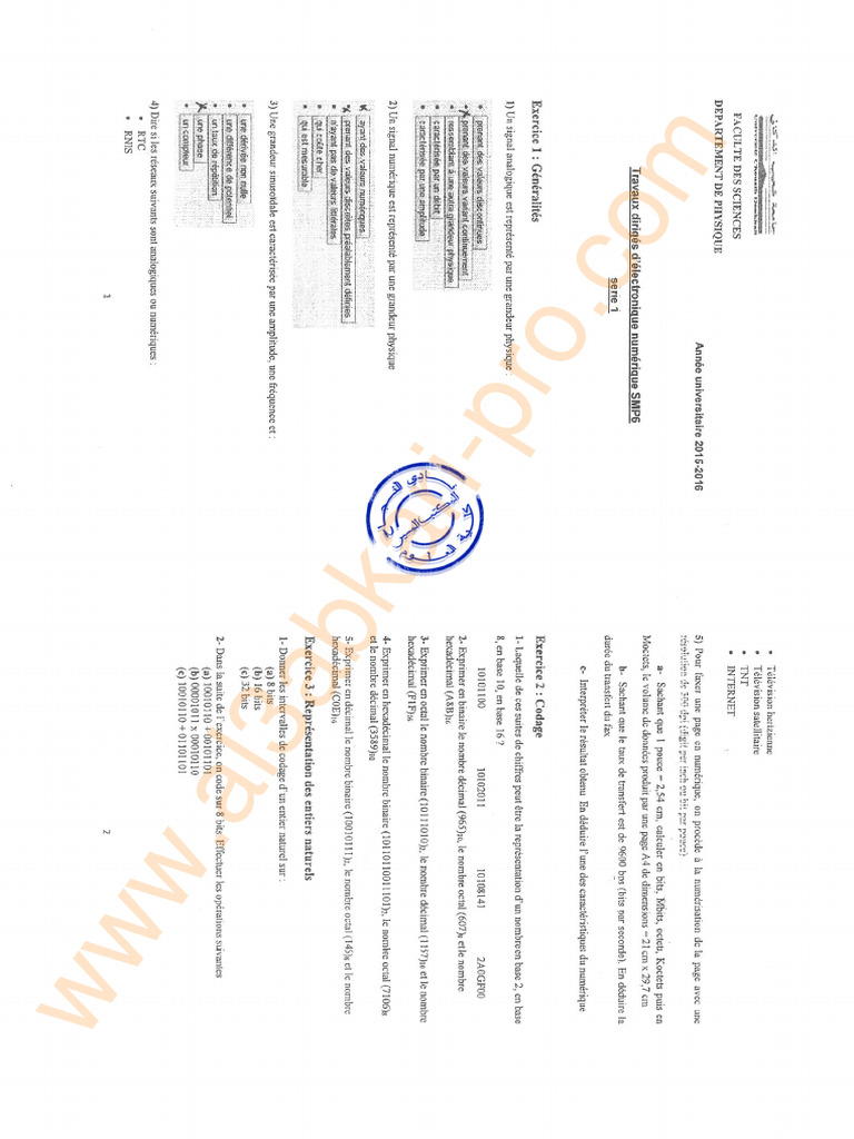 Poly Exercices Et Examens Élect Numérique Corr | PDF